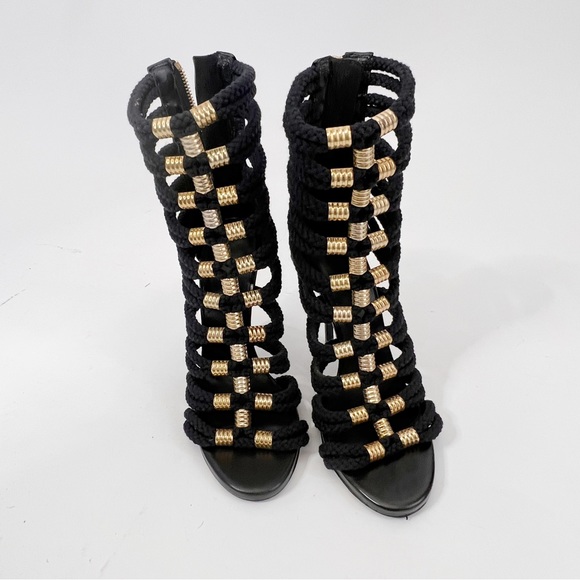 Balmain | Shoes | Balmain Hm Black And Gold Strappy Stiletto Heels Eur ...